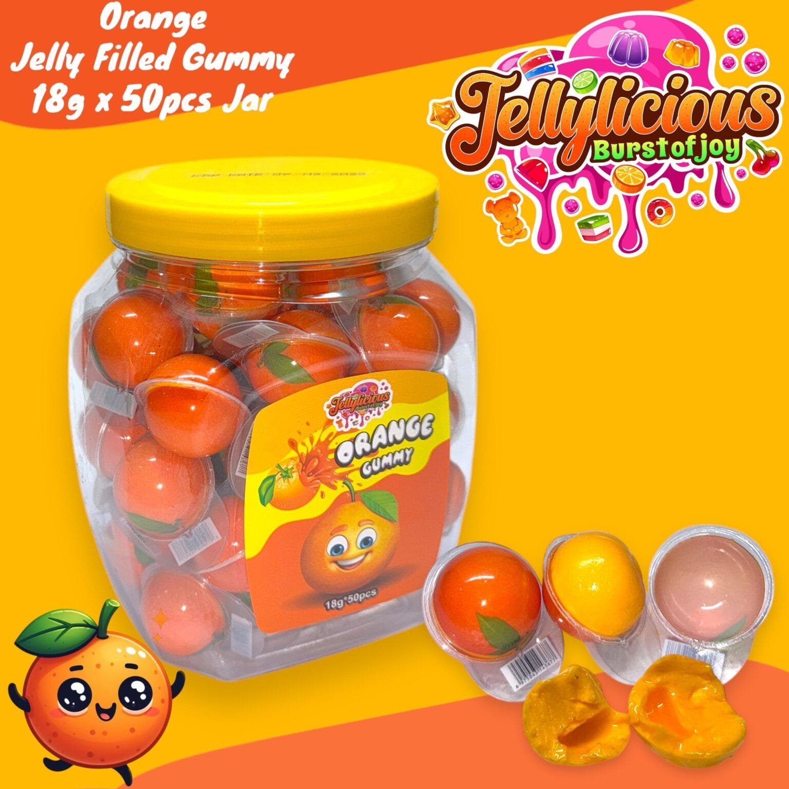 Jellylicious Orange Jelly Filled Gummy (50 x 18g) – Halal – The Sweets Hub