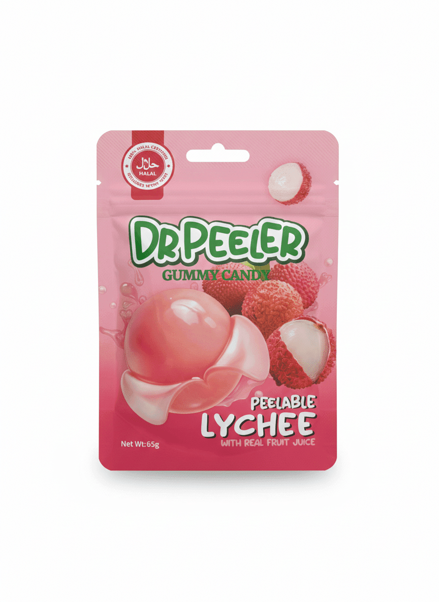 Dr Peeler Lychee Peelable Gummy Halal (12 x 65g) – The Sweets Hub