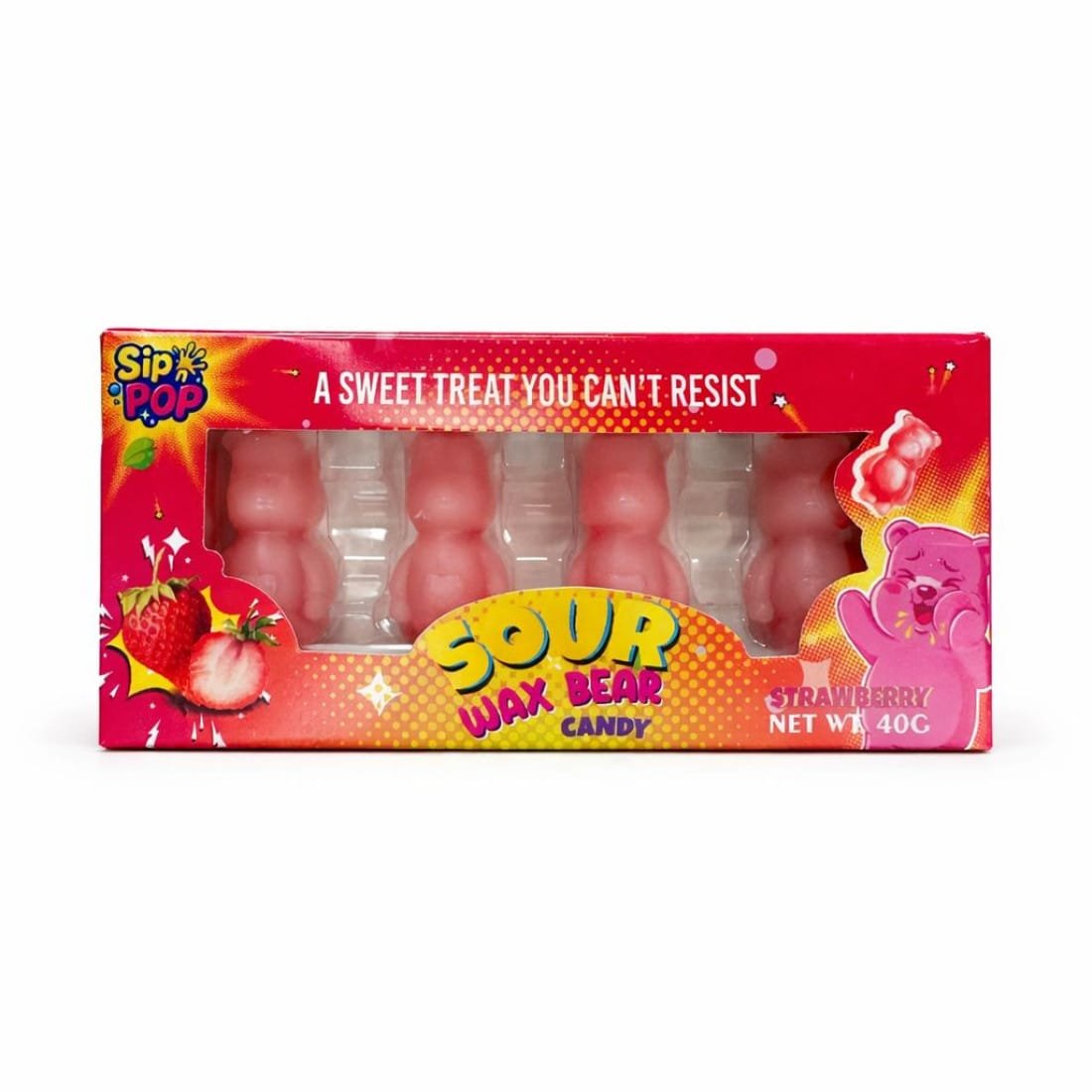 Sip n Pop Vegan Sour Bear Wax Candy Strawberry Flavour (12 x 40g) – The ...